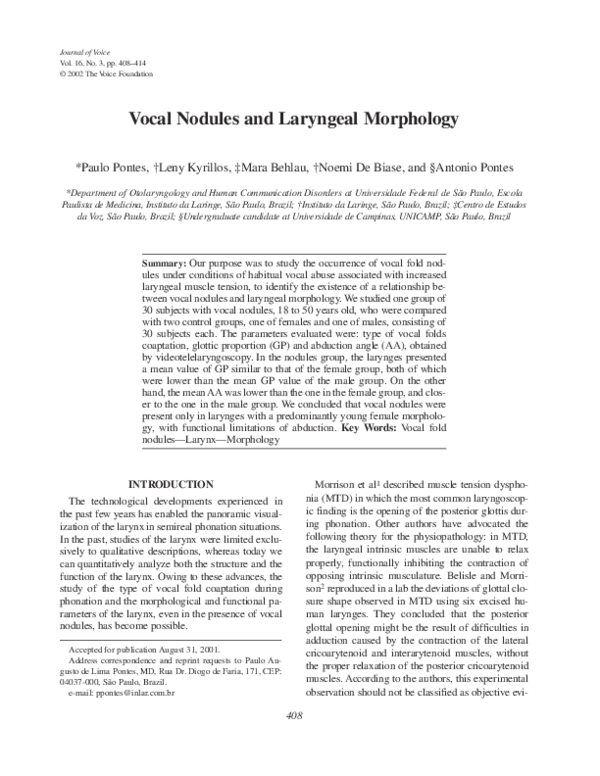 (PDF) Vocal Nodules and Laryngeal Morphology