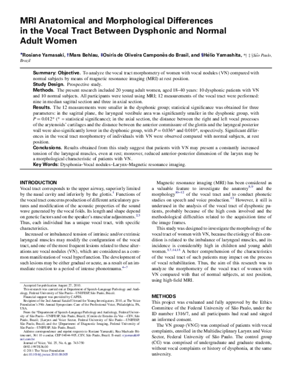 (PDF) MRI Anatomical and Morphological Differences in the Vocal Tract ...