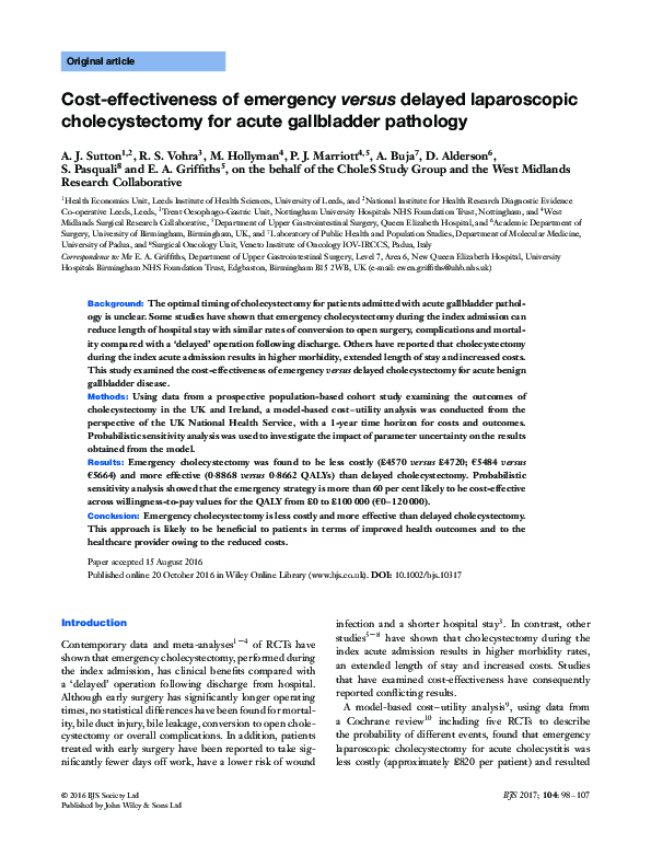 (PDF) Cost-effectiveness of emergencyversusdelayed laparoscopic cholecystectomy for acute ...