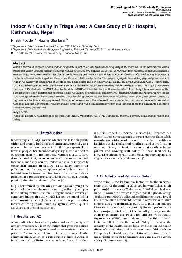(PDF) Indoor Air Quality in Triage Area: A Case Study of Bir Hospital ...