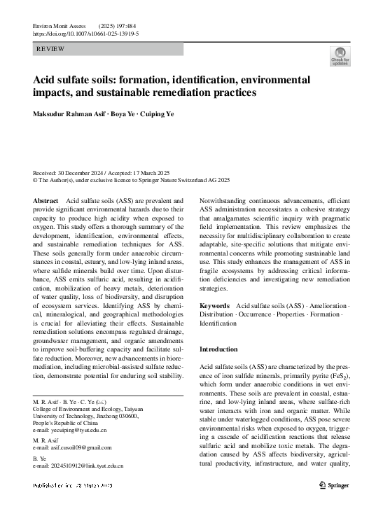 (PDF) Acid sulfate soils: formation, identification, environmental ...