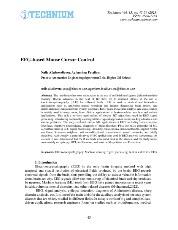 (PDF) EEG-based Mouse Cursor Control