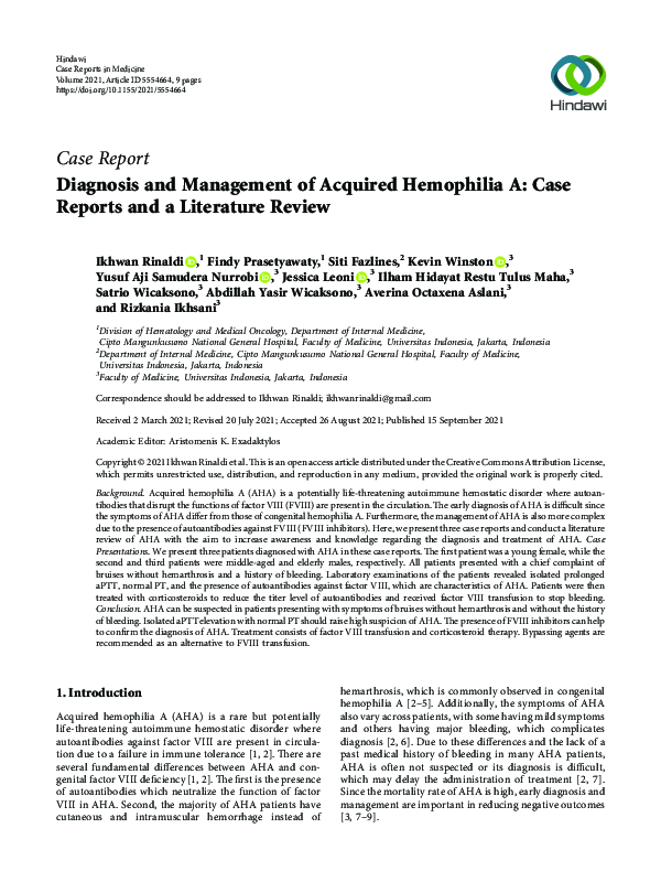 (PDF) Diagnosis and Management of Acquired Hemophilia A: Case Reports ...
