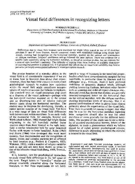 (PDF) Visual field differences in recognizing letters