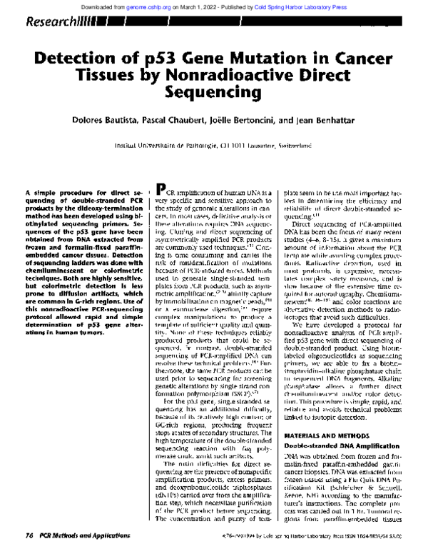 (PDF) Detection of p53 gene mutation in cancer tissues by ...