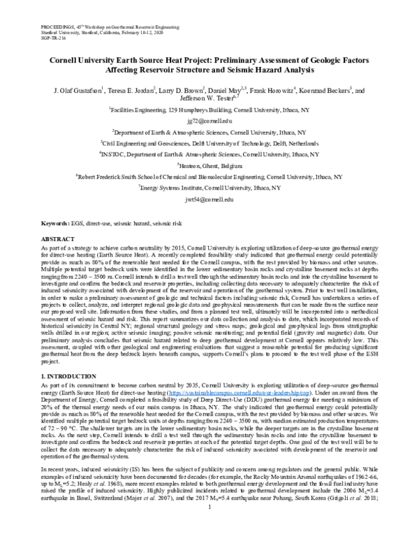 (PDF) Cornell University Earth Source Heat Project: Preliminary Assessment of Geologic Factors ...