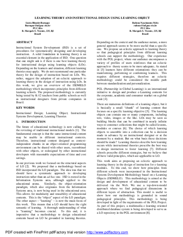 (PDF) Learning theory and instructional design using learning object