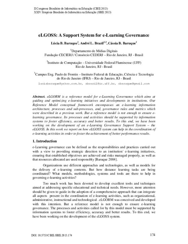 (PDF) eLGOSS: A Support System for e-Learning Governance