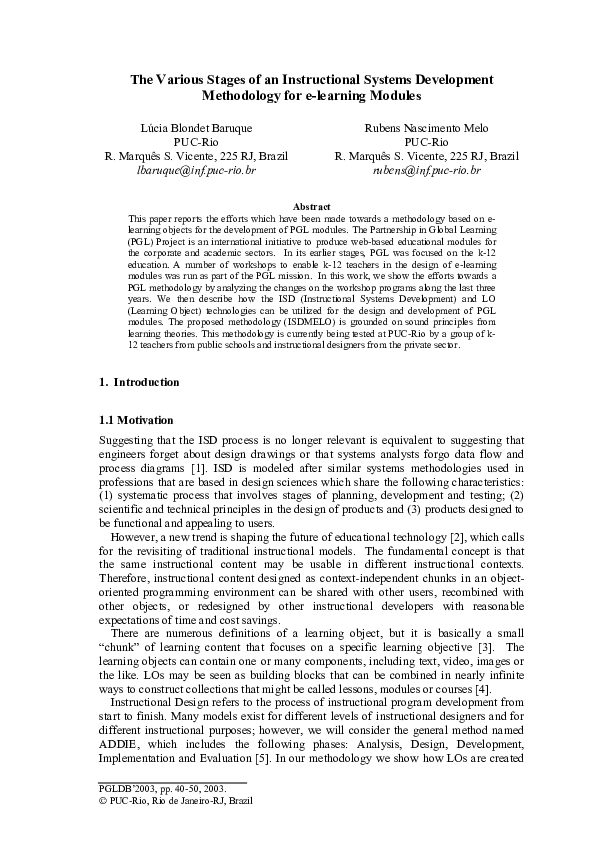 (PDF) The Various Stages of an Instructional Systems Development ...