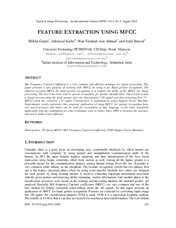 (PDF) Feature Extraction Using Mfcc