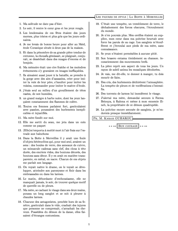 (PDF) Les fig de style dans "La Boite à Merveilles", 1ère BAC, Pr. Karam OUHAROU