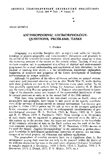 (PDF) Anthropogenic geomorphology: questions, problems, tasks