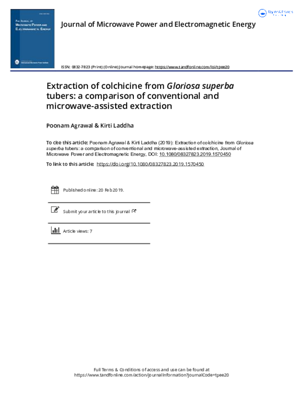 (PDF) Extraction of colchicine from Gloriosa superba tubers: a comparison of conventional and ...