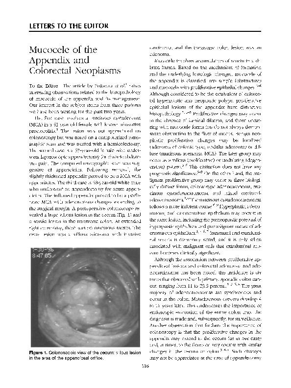 (PDF) Mucocele of the appendix and colorectal neoplasms