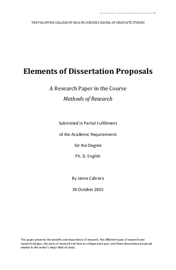 (PDF) Elements of Dissertation Proposals