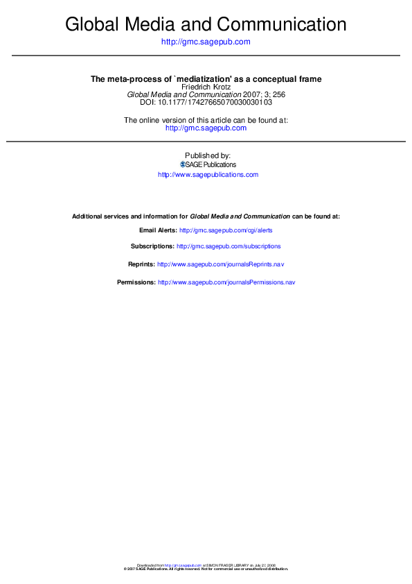 (PDF) The meta-process of `mediatization' as a conceptual frame