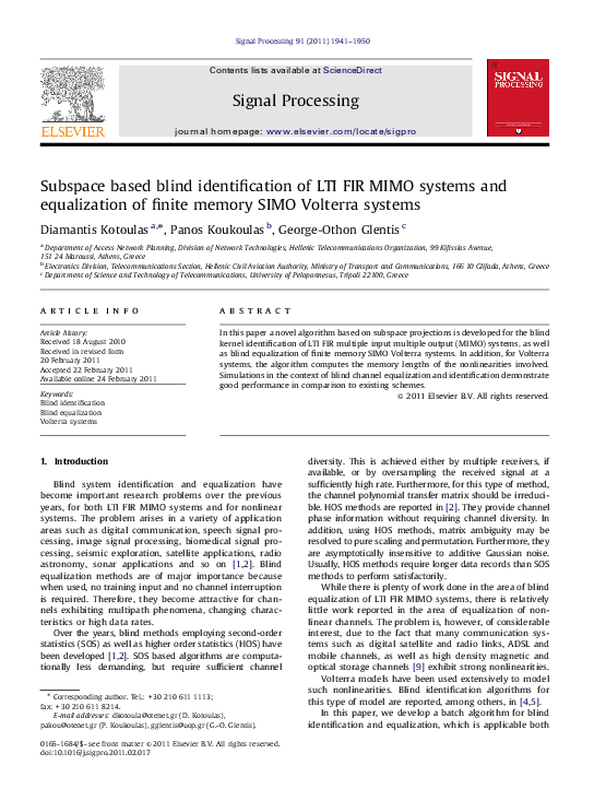 (PDF) Subspace based blind identification of LTI FIR MIMO systems and ...