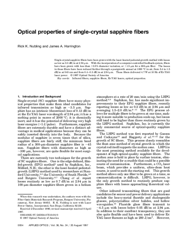 (PDF) Optical properties of single-crystal sapphire fibers