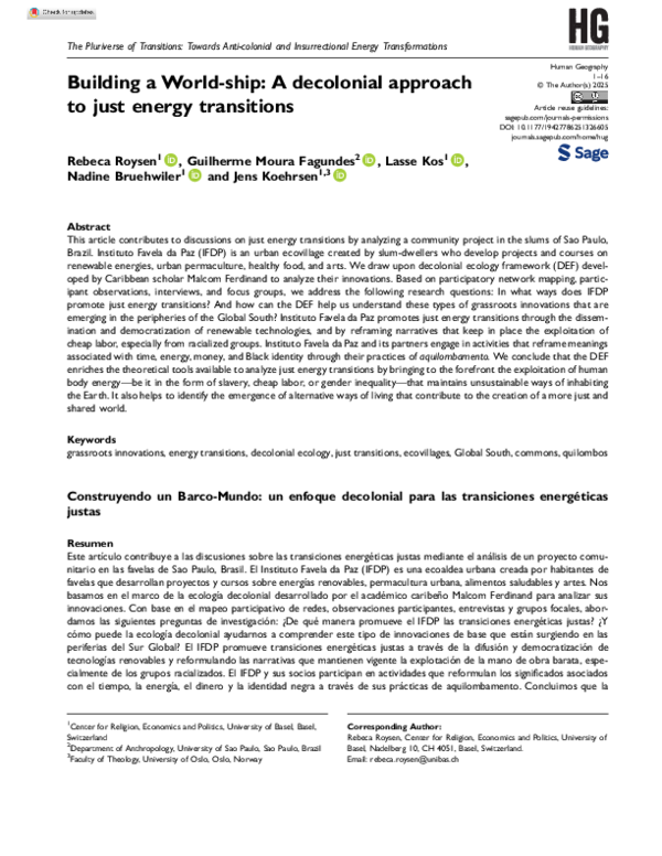 (PDF) Building a World-ship: A decolonial approach to just energy ...