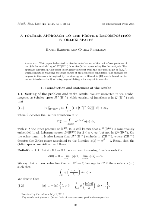 Pdf A Fourier Approach To The Profile Decomposition In Orlicz Spaces