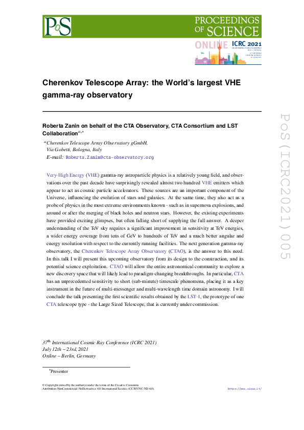 (PDF) CTA – the World’s largest ground-based gamma-ray observatory