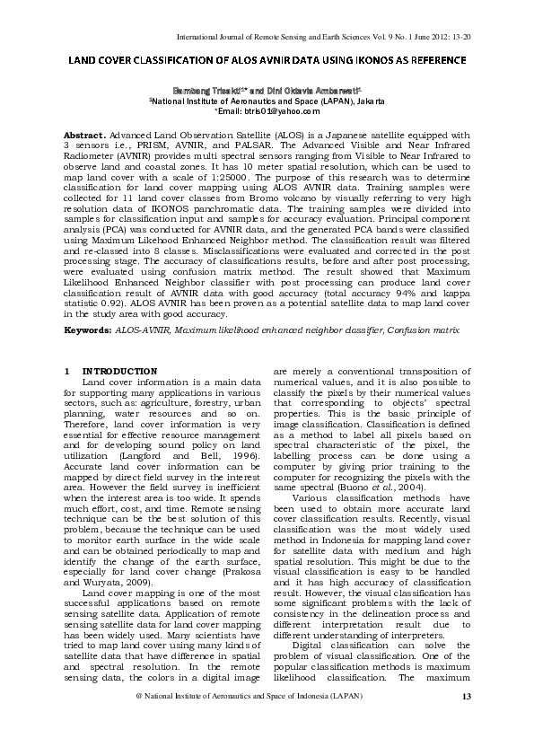 (PDF) Land Cover Classification Alos Avnir Data Using Ikonos as Reference