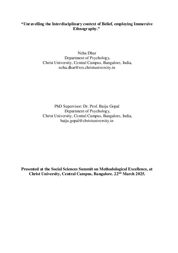 (PDF) Unravelling the Interdisciplinary context of Belief, employing ...