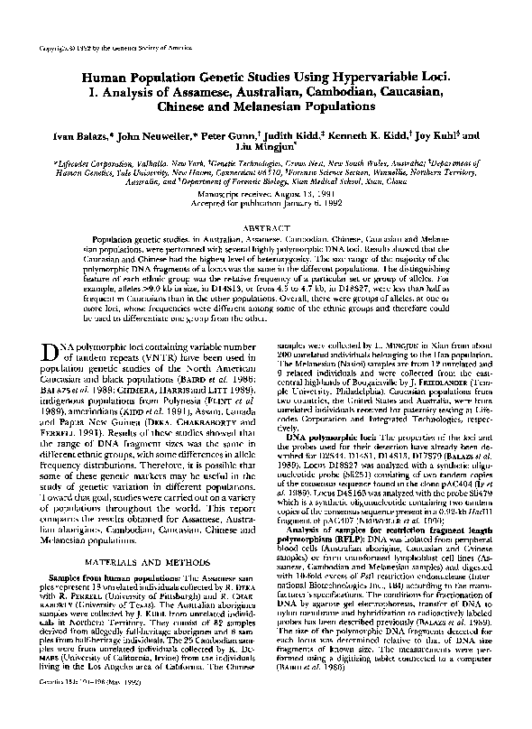 (PDF) Human population genetic studies using hypervariable loci. I. Analysis of Assamese ...