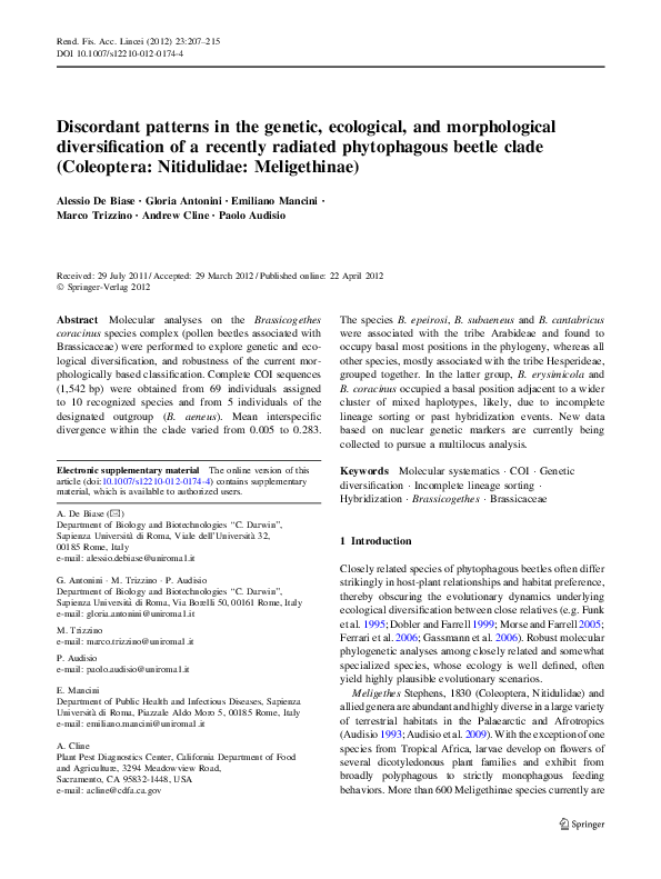 (PDF) Discordant patterns in the genetic, ecological, and morphological ...