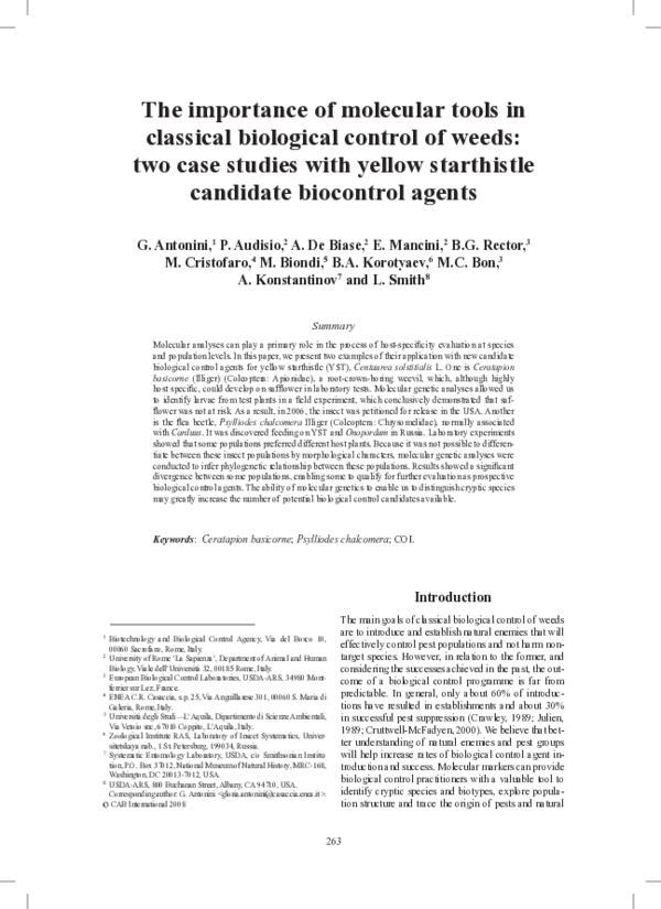 (PDF) The importance of molecular tools in classical biological control ...