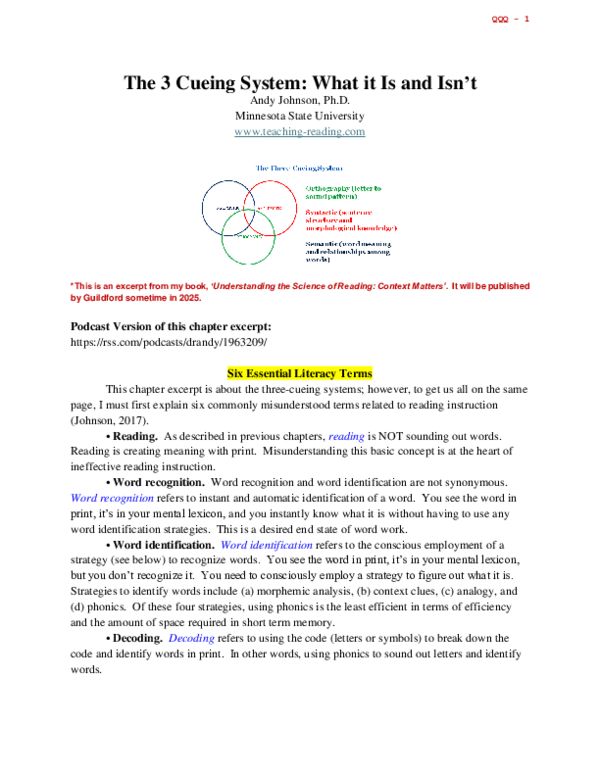 (PDF) The Three Cueing Systems: What it Is and Isn't