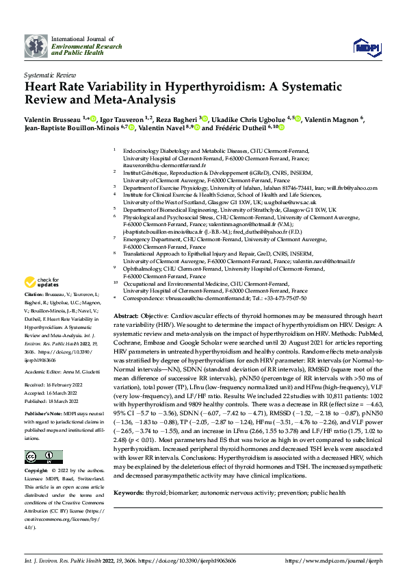 (PDF) Heart Rate Variability in Hyperthyroidism: A Systematic Review and Meta-Analysis