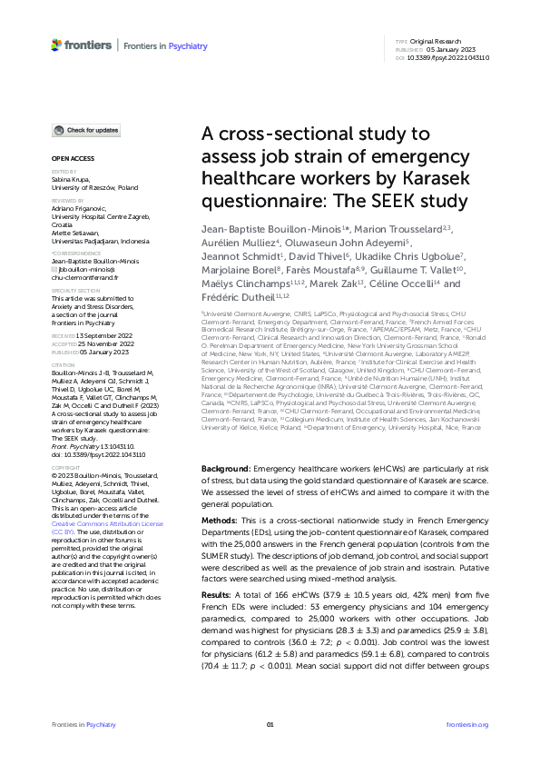 (PDF) A cross-sectional study to assess job strain of emergency ...