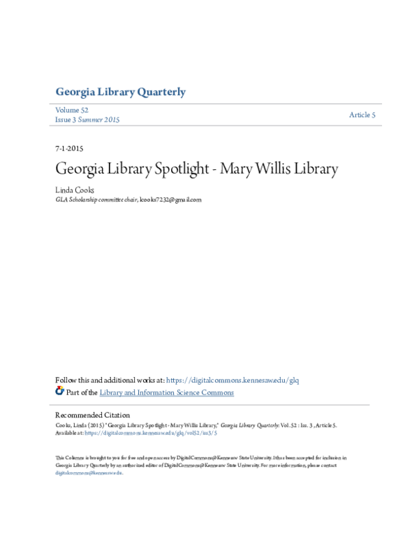 (PDF) Georgia Library Spotlight - Mary Willis Library