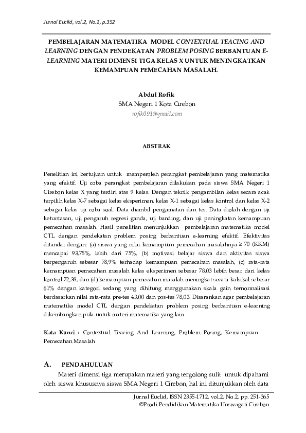 (PDF) Pembelajaran Matematika Model Contextual Teacing and Learning Dengan Pendekatan Problem ...
