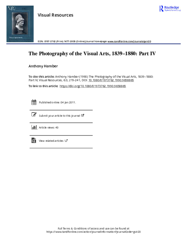(PDF) The Photography of the Visual Arts, 1839-1880: Part IV