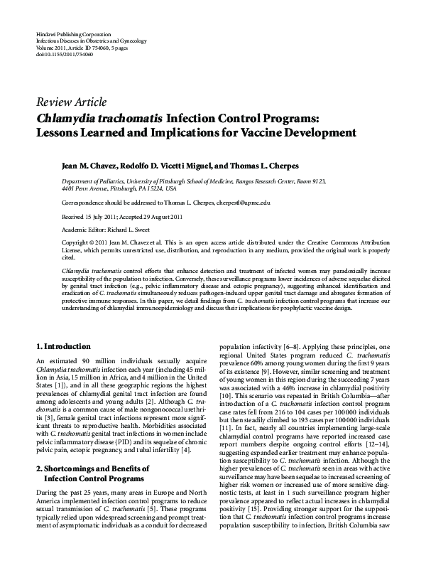 (PDF) Chlamydia trachomatisInfection Control Programs: Lessons Learned and Implications for ...