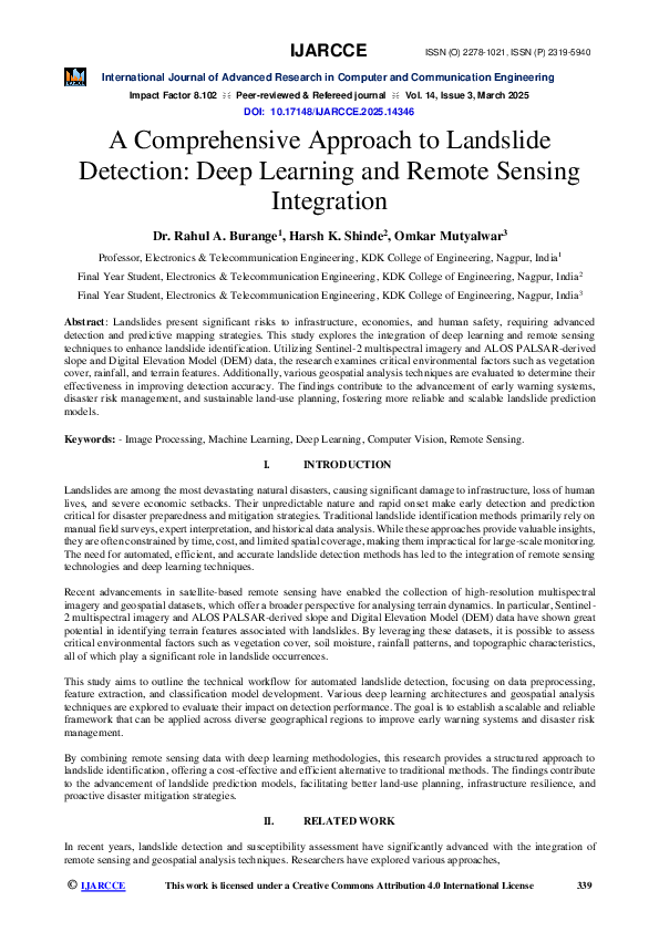 (PDF) A Comprehensive Approach to Landslide Detection: Deep Learning and Remote Sensing Integration