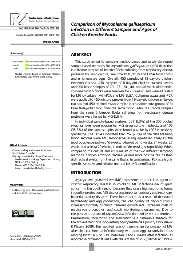 (PDF) Comparison of Mycoplasma gallisepticum Infection in Different ...