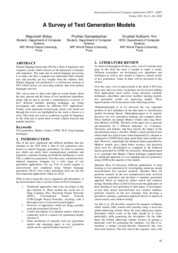 (PDF) A Survey of Text Generation Models