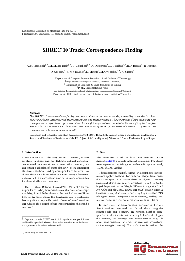 (PDF) SHREC'10 Track: Correspondence Finding