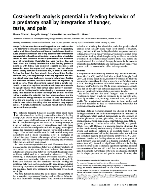 (PDF) Cost-benefit analysis potential in feeding behavior of a ...