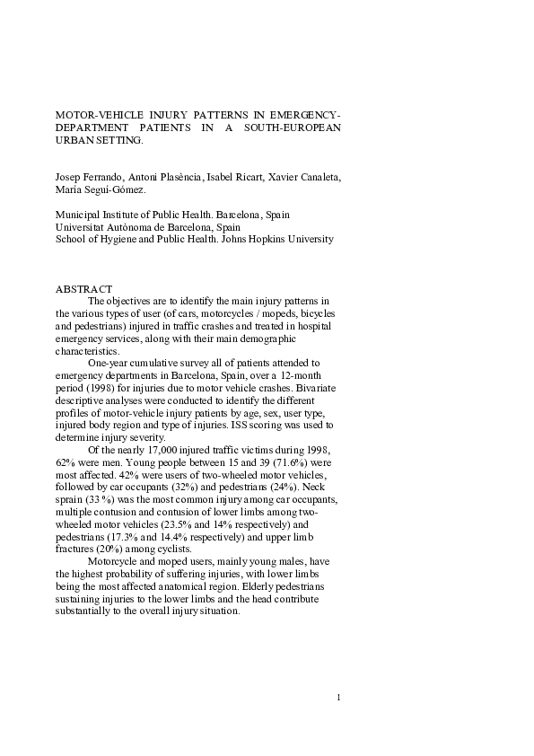 (PDF) Motor-vehicle injury patterns in emergency-department patients in ...