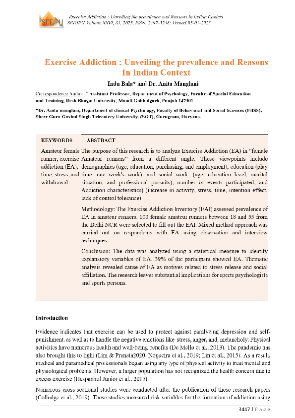 (PDF) View of Exercise Addiction Unveiling the prevalence and Reasons ...