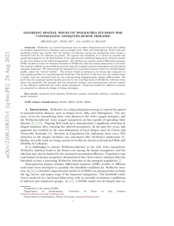 (PDF) Modeling spatial waves of Wolbachia invasion for controlling mosquito-borne diseases