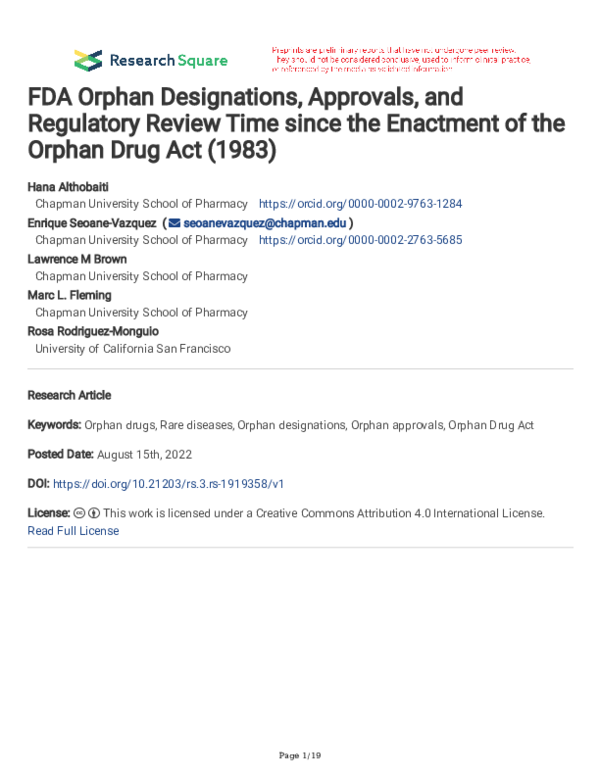 (PDF) FDA Orphan Designations, Approvals, and Regulatory Review Time ...