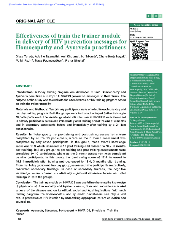 (PDF) Effectiveness of train the trainer module in delivery of HIV ...