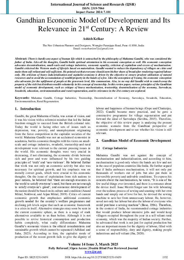 (PDF) Gandhian Economic Model of Development and Its Relevance in 21 st ...