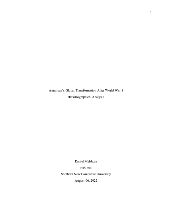 (PDF) American's Global Transformation After World War 1 ...
