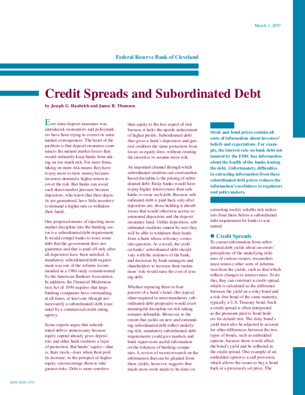 (PDF) Credit Spreads and Subordinated Debt